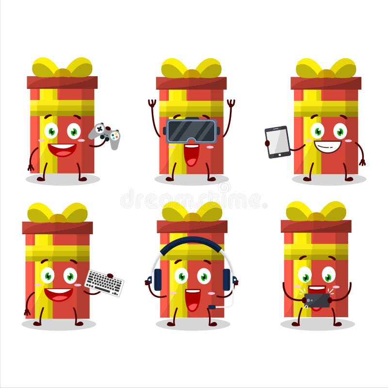 Long Gift Box Cartoon Character are Playing Games with Various Cute ...
