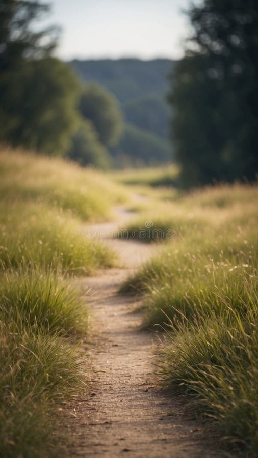 An Long Grassy Path Winds through a Field. Stock Photo - Image of path ...