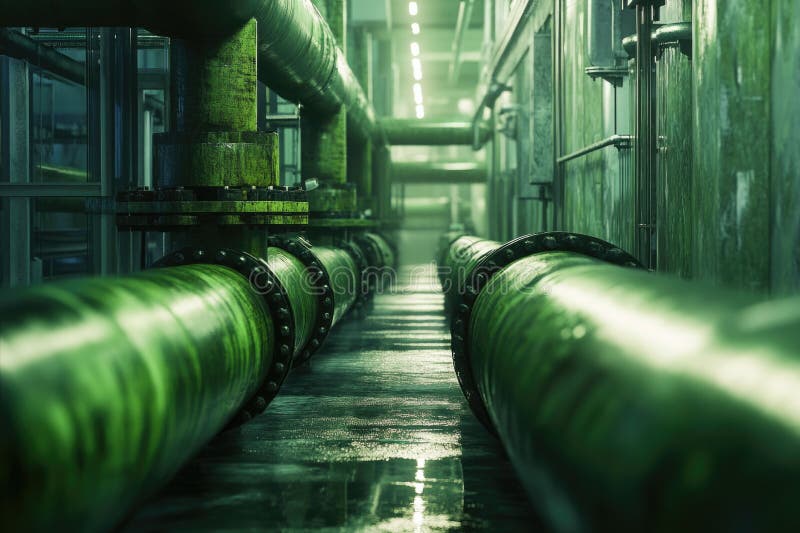Long Green Pipe in Large Building Stock Image - Image of buildings ...