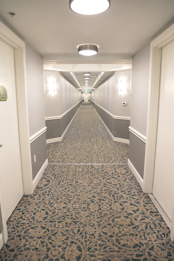 Long Grey Empty Fancy Hotel Hallway Stock Photo - Image of cooridoor ...