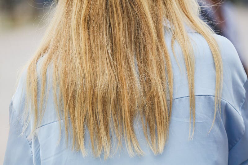 Long Hair on a Blonde& X27;s Head. Back View Stock Photo - Image of ...