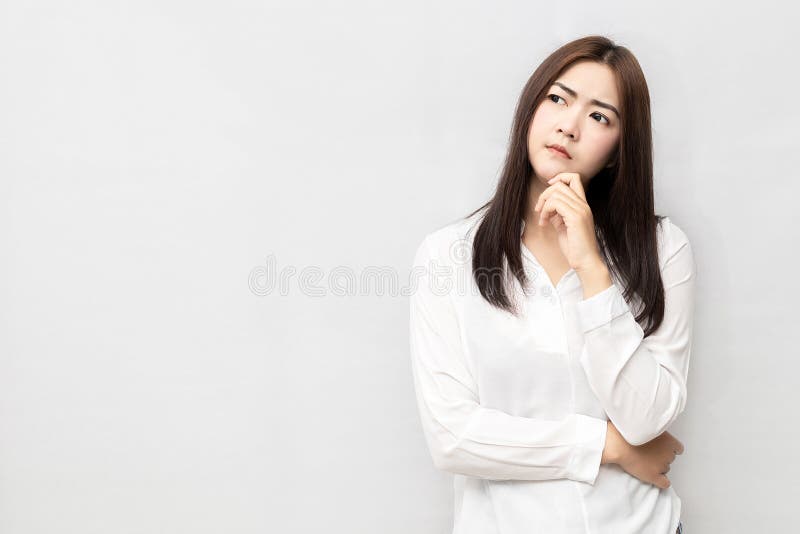 Long-haired Asian Women are Standing Thinking Stock Image - Image of ...
