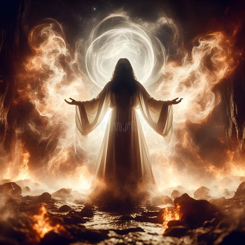 A Long-haired,bearded Man in a White Robe in the Center of the Frame is ...