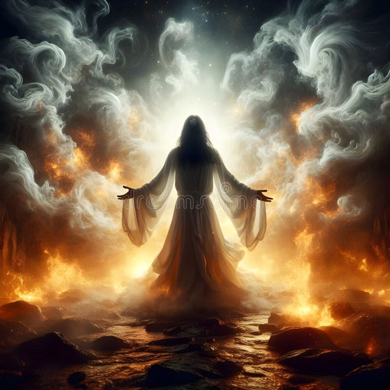 A Long-haired,bearded Man in a White Robe in the Center of the Frame is ...