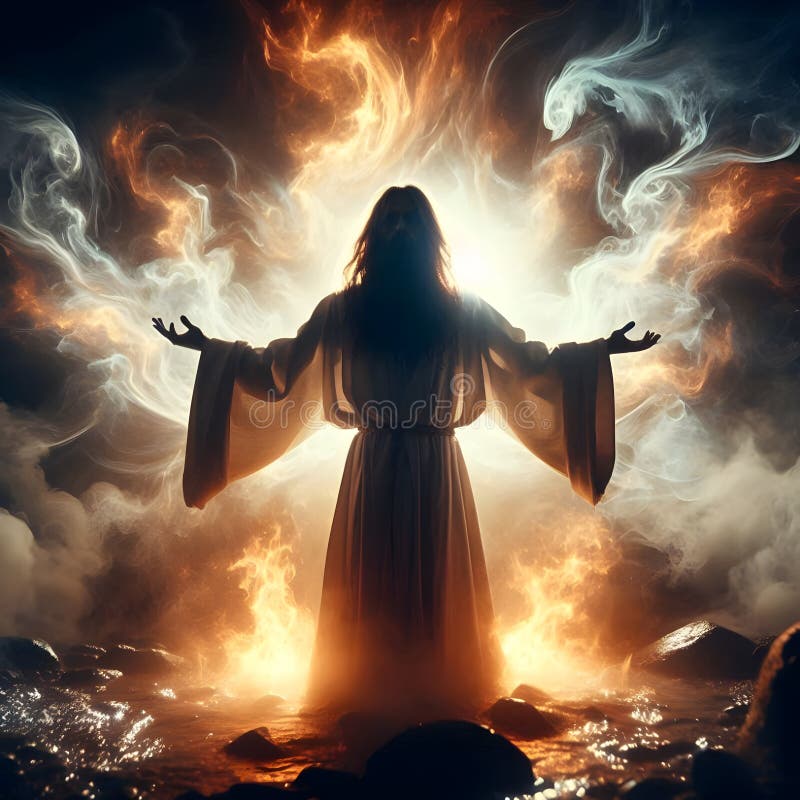 A Long-haired,bearded Man in a White Robe in the Center of the Frame is ...