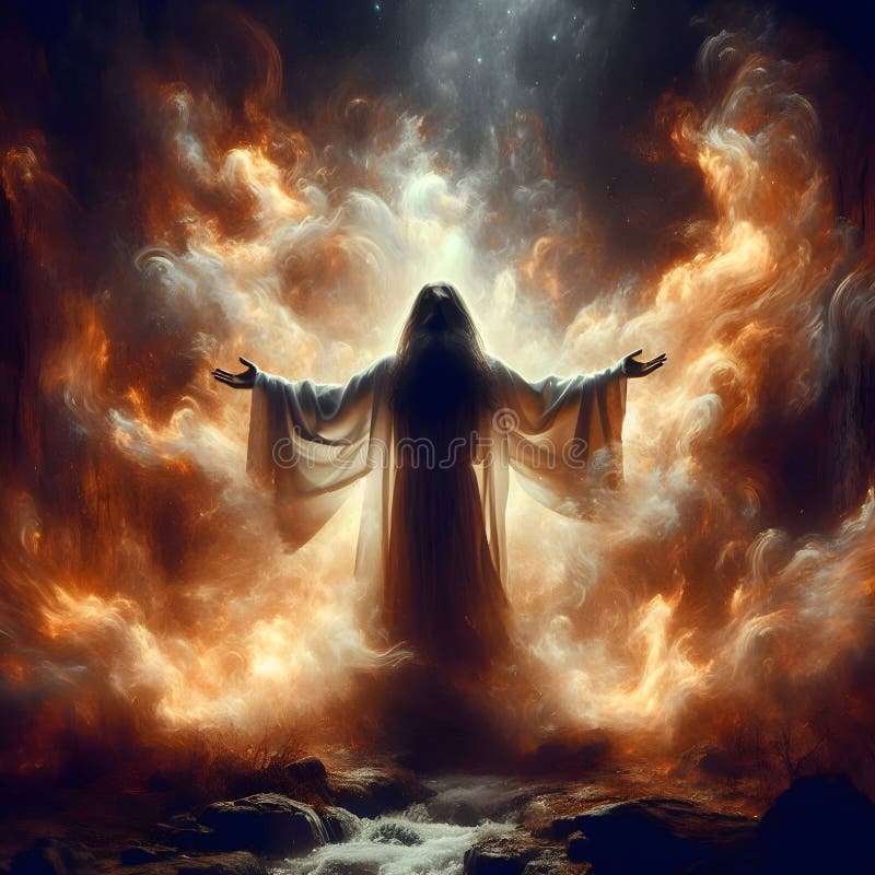 A Long-haired,bearded Man in a White Robe in the Center of the Frame is ...