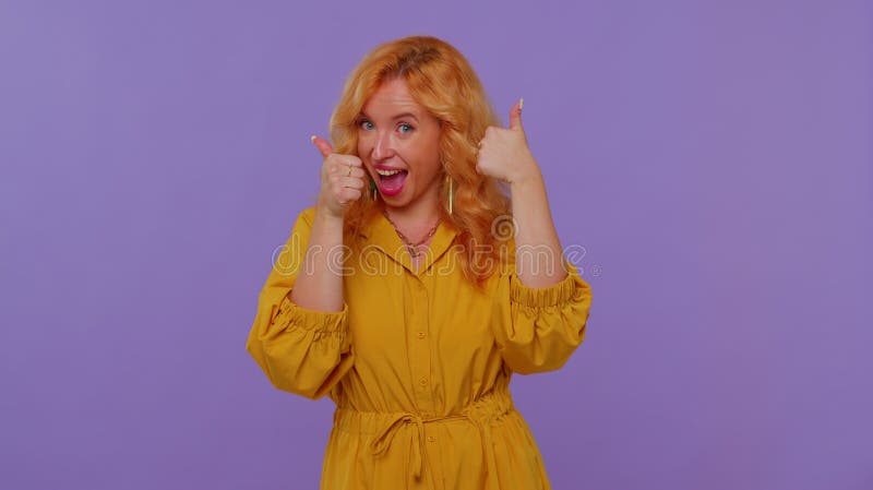 Long Haired Girl Raises Thumbs Up Agrees Or Gives Positive Reply