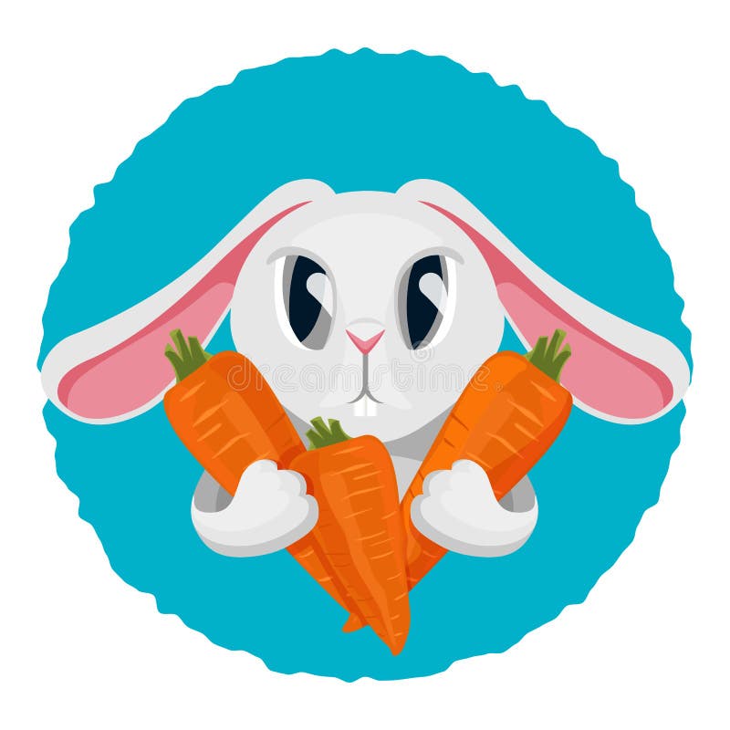 Long Haired Rabbit Holding Carrot in Two Paws Vector Illustration Stock ...