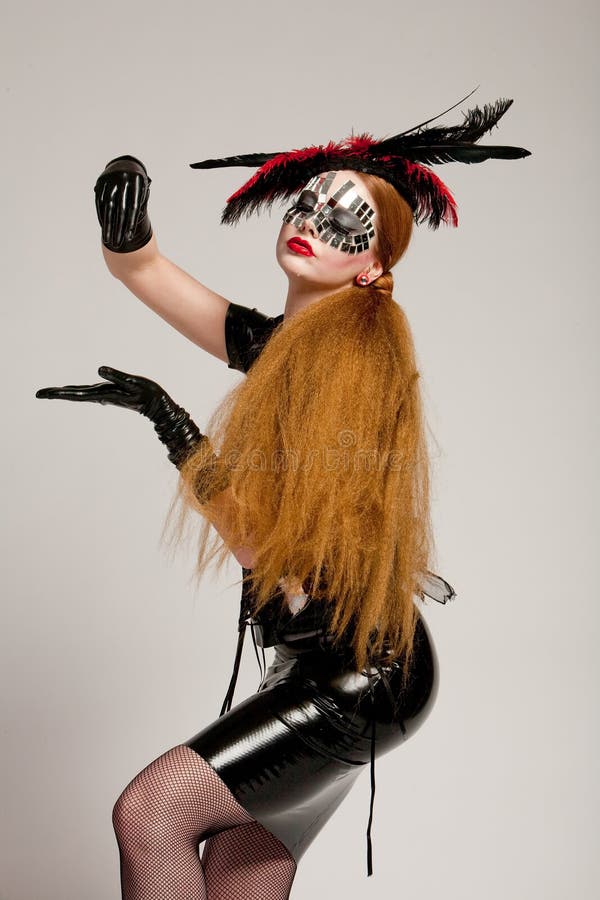 Long haired woman in mask stock photo. Image of couture - 9662370