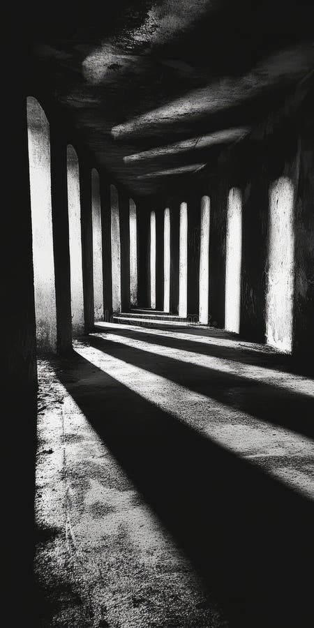 A Long Hallway with a Black and White Photo of it Stock Illustration ...