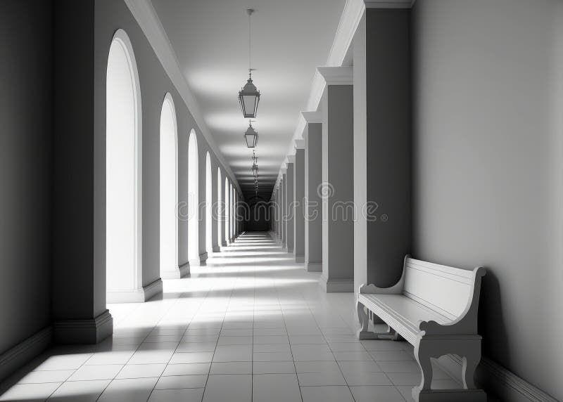 Long Hallway with Neon Lights and Long Hallway Leading into the ...