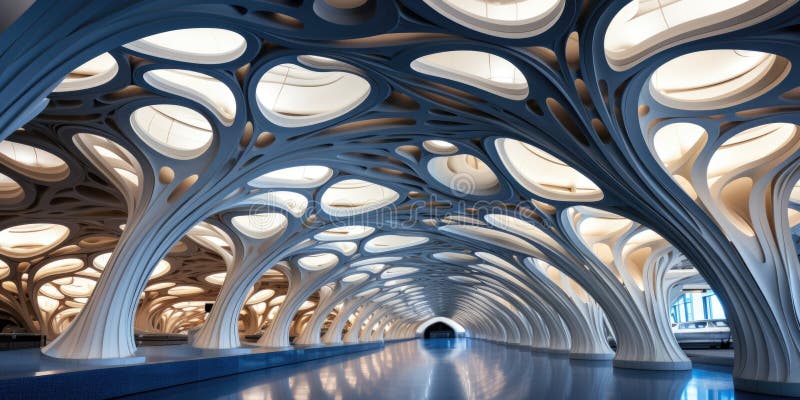 A Long Hallway with a Ceiling Made of Curved Columns, AI Stock Image ...