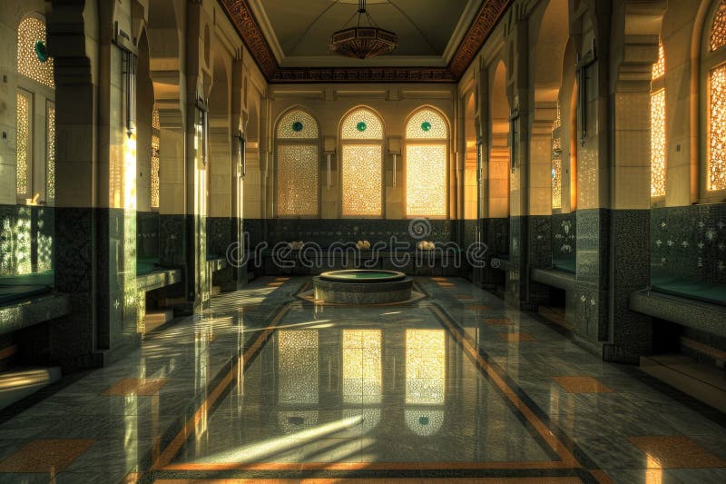 A Long Hallway with a Central Fountain, Great for Interior Design or ...