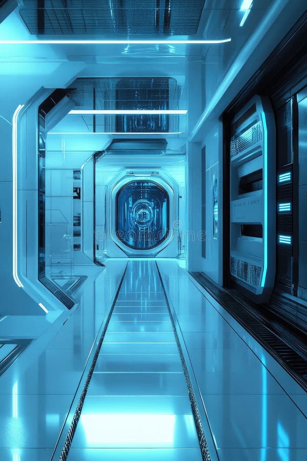 Long hallway with clock stock image. Image of generated - 379190599