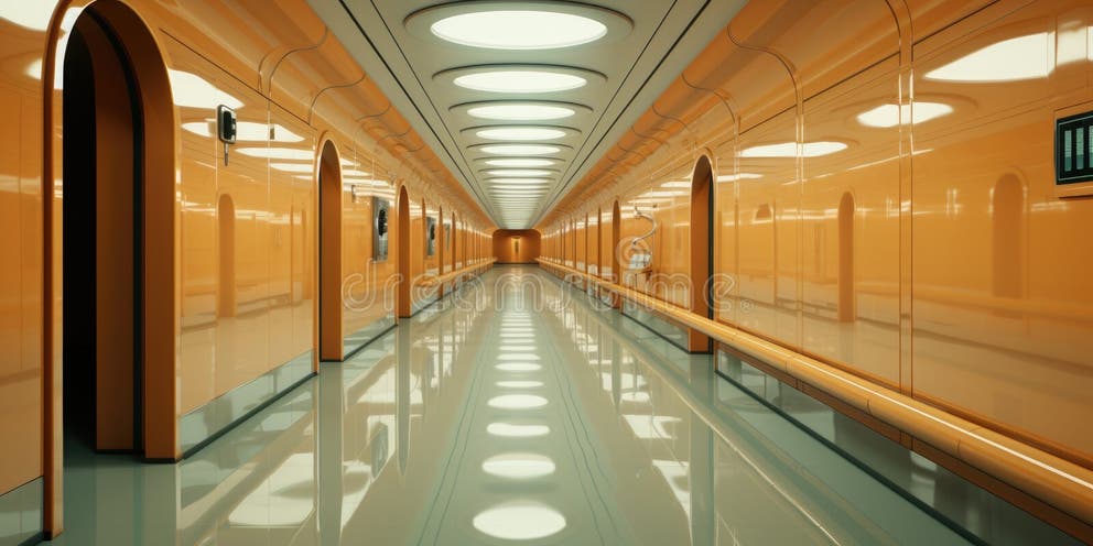 A Long Hallway with a Clock on the Wall. Stock Illustration ...