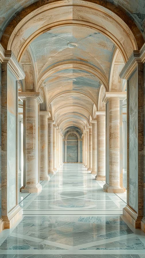 A Long Hallway with Columns and Marble Floors Stock Photo - Image of ...