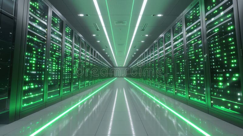 The Datacenter with Green Lights. AI Generated Stock Image - Image of ...
