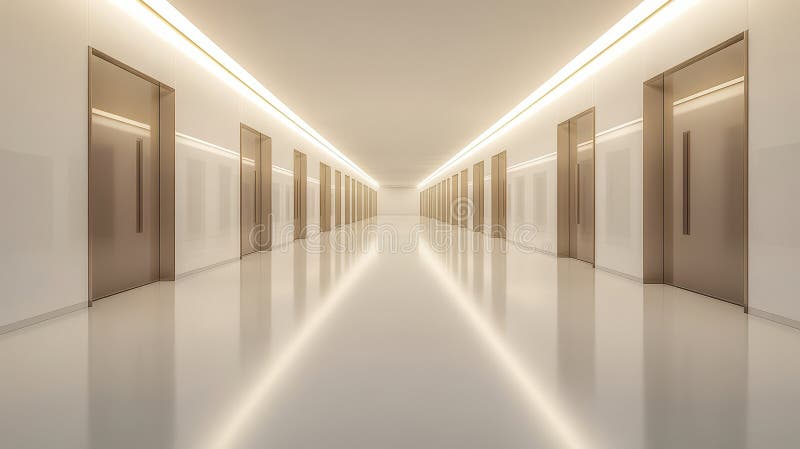 A Long Hallway Features Numerous Doors, Each Offering a Unique Entryway ...