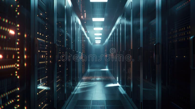 A Long Hallway Filled with Rows of Servers. Perfect for Technology and ...