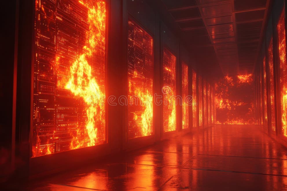 A Long Hallway with a Fire Burning in the Windows Stock Photo - Image ...