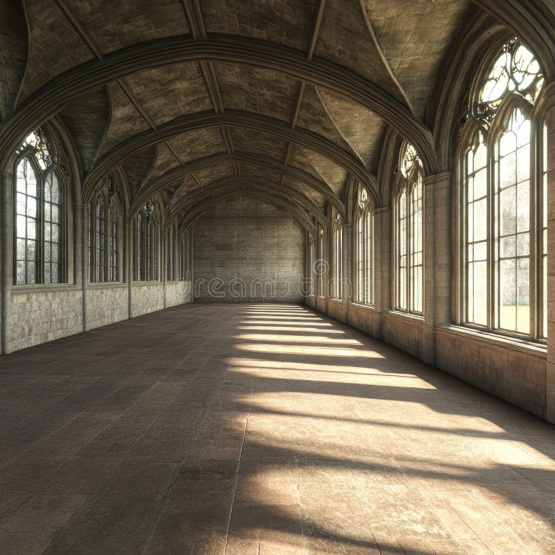 Gothic Hallway, Sunlit Stone Floor Stock Image - Image of hallway ...
