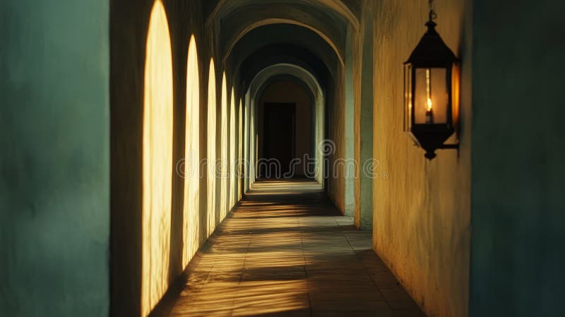 A Long Hallway with a Light on the Right Side Stock Illustration ...