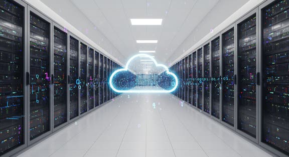 Long Hallway Lined with Black Server Racks on Both Sides, Illuminated ...