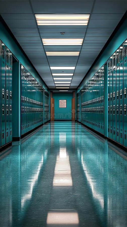 Long Hallway Lined Blue Lockers School Stock Photos - Free & Royalty ...