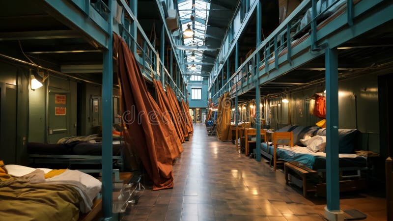 Historic Prison Interior with Bunks and Hallway Lighting Stock Footage ...