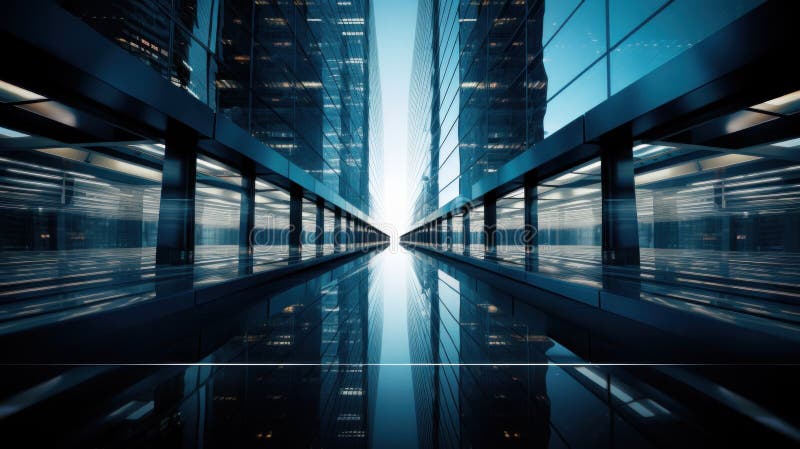 A Long Hallway with a Lot of Glass Windows and Lights, AI Stock Photo ...