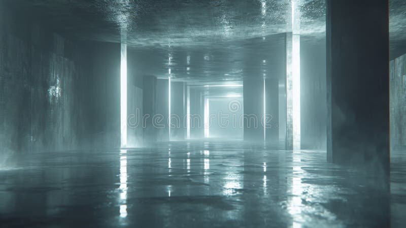 A Long Hallway with a Lot of Water in it and Some Light, AI Stock ...