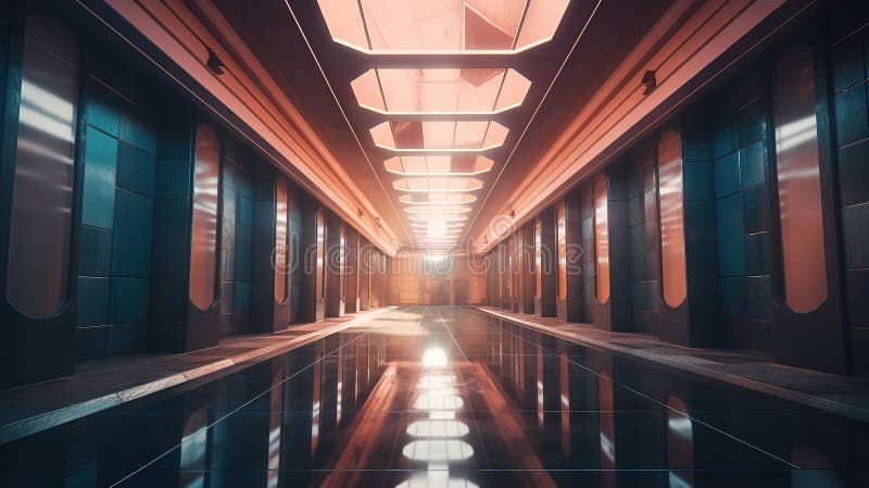 A Long Hallway with Lots of Windows and a Skylight Stock Illustration ...