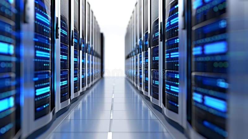 A Long Hallway with Many Computer Servers Stock Illustration ...