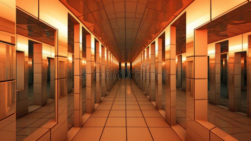 A Long Hallway with Many Mirrors on the Walls. Generative AI Image ...