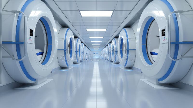 A Long Hallway with Many MRI Machines Stock Illustration - Illustration ...