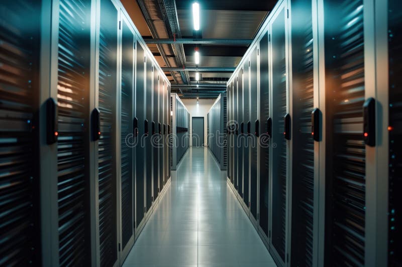 A Long Hallway with Many Rows of Computer Servers Stock Illustration ...