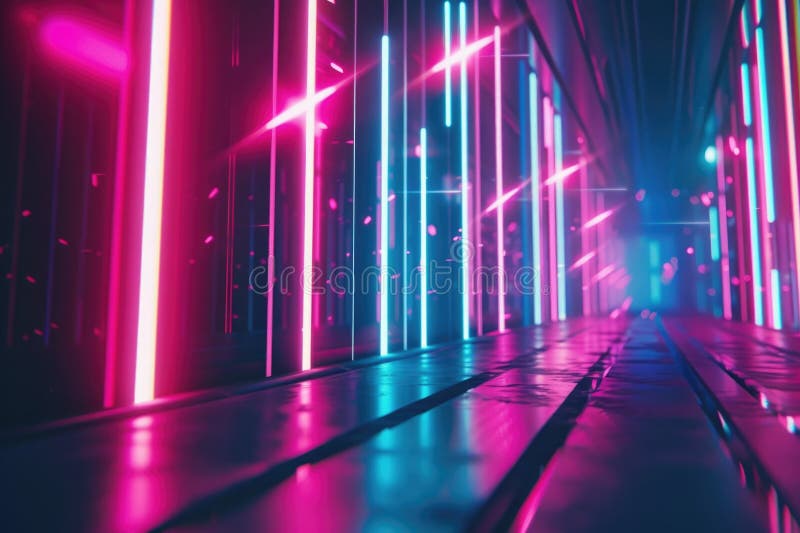 A Long Hallway with Neon Lights Stock Image - Image of lights ...