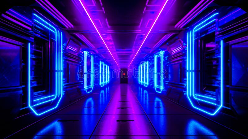 Long Hallway with Neon Lights and Long Corridor between the Two Walls ...