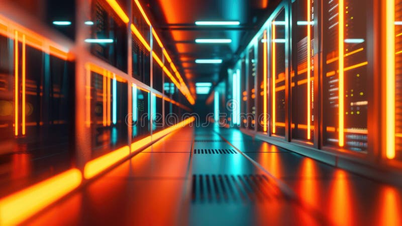 Long Hallway with Neon Lights and Windows. Perfect for Modern ...