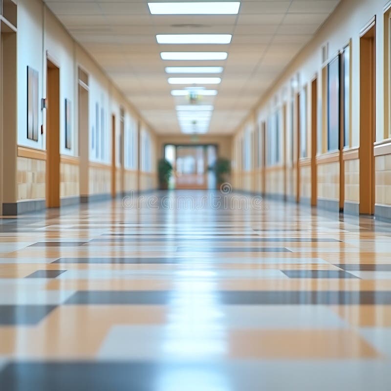 A Long Hallway Offers a Perspective View into the Distance Stock Photo ...