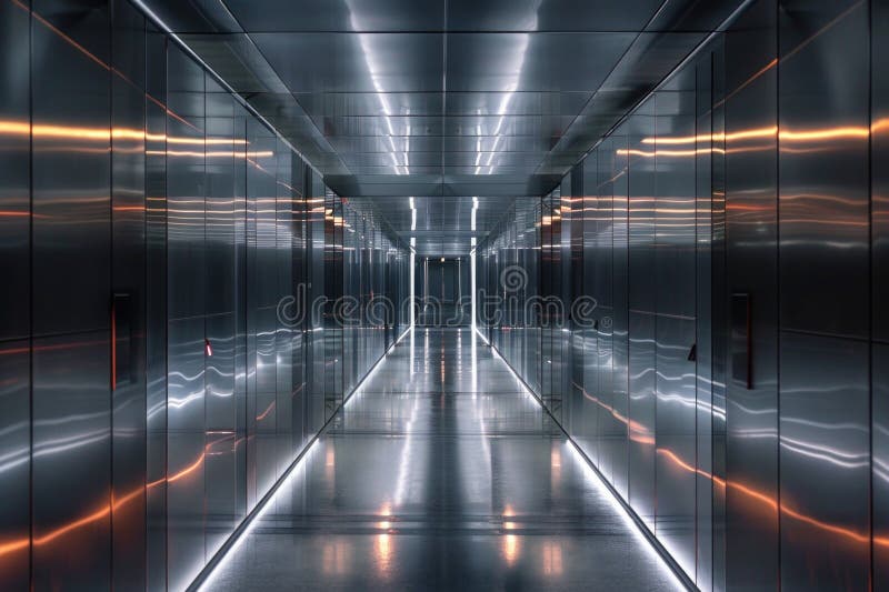 A Long Hallway with Plenty of Transparent Glass Walls and Modern Design ...