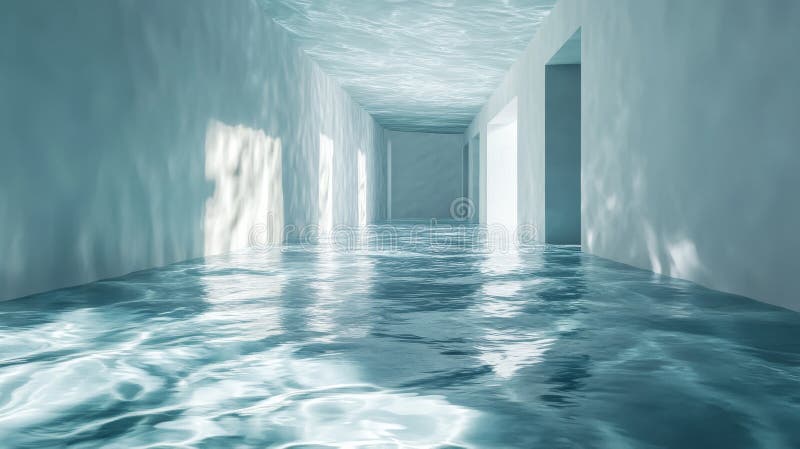 A Long Hallway with a Pool of Water in the Middle Stock Illustration ...
