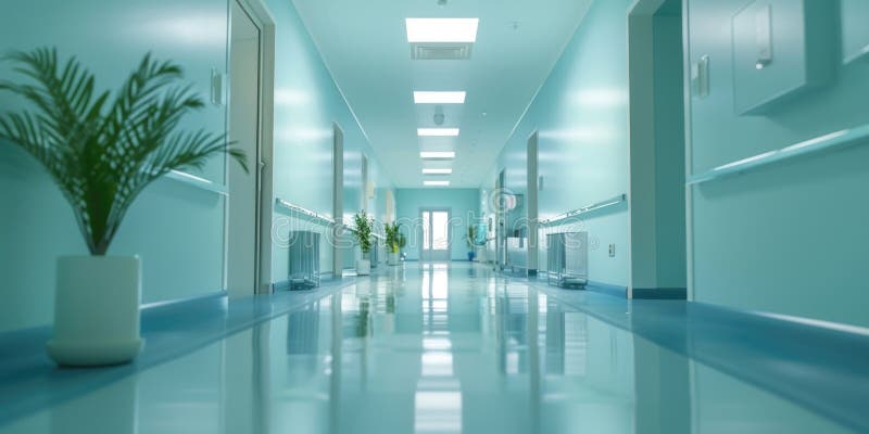 Long Hallway with Potted Plant Stock Photo - Image of plant, empty ...