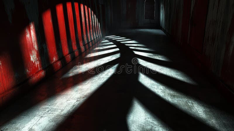 A Long Hallway with a Red Stripe on the Wall Stock Illustration ...
