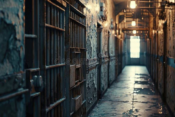 A Long Hallway with a Row of Bars. Suitable for Depicting Confinement ...