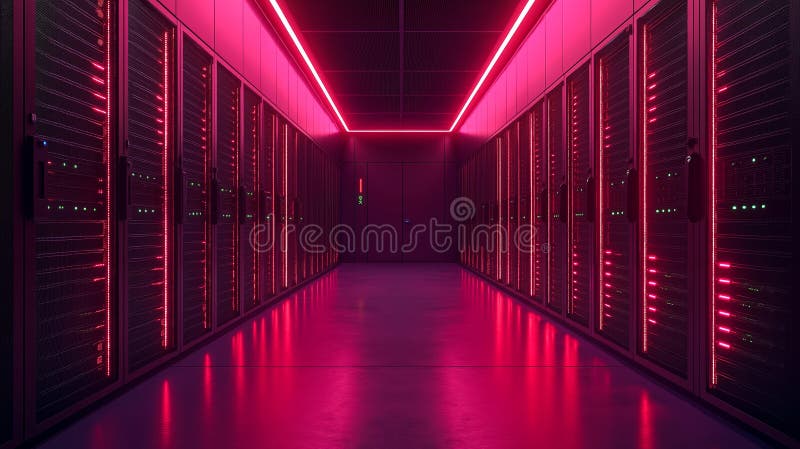A Long Hallway with Rows of Servers in a Data Center Stock Photo ...