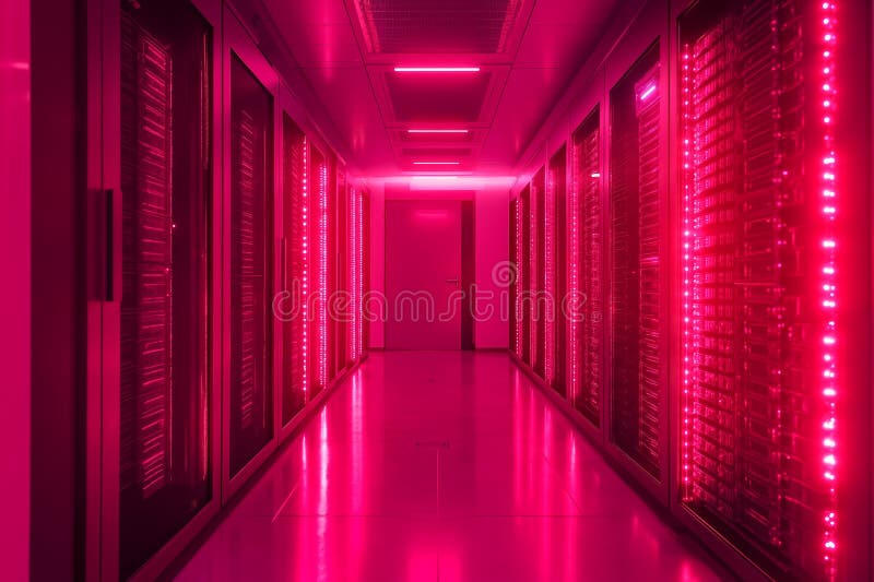 A Long Hallway with Rows of Servers in a Data Center Stock Photo ...