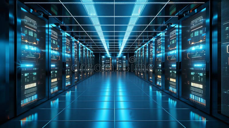 A Long Hallway with Rows of Servers. Generative AI. Stock Image - Image ... A Long Hallway with Rows of Servers. Generative AI. Stock Image - Image ...