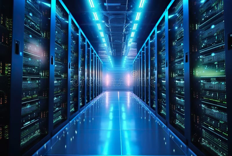 A Long Hallway with Rows of Servers in it. Generative AI Image. Stock ...
