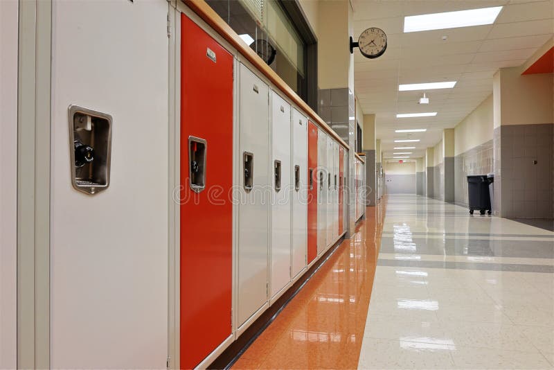 Long Hallway School Lockers Clean Interior Stock Photo - Image of ...